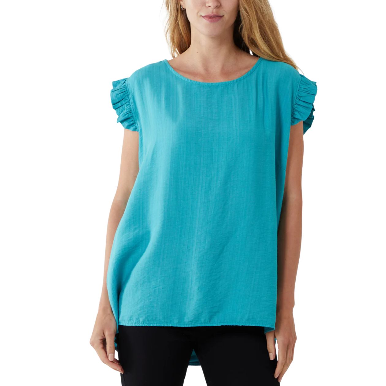 Bella Button Back Frill Cap Sleeve Top Teal Green – Sugarplum Boutique ...