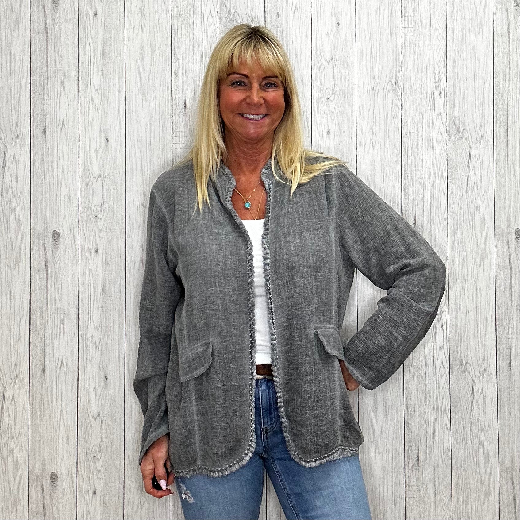 Tiffany Linen Mix Jacket | Sugarplum Boutique – Sugarplum Boutique & Home
