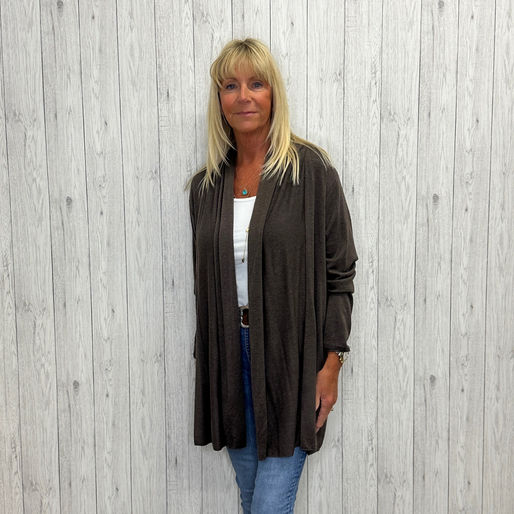 Made In Italy Moya Edge To Edge Long Sleeve Cardigan Chocolate Brown ...