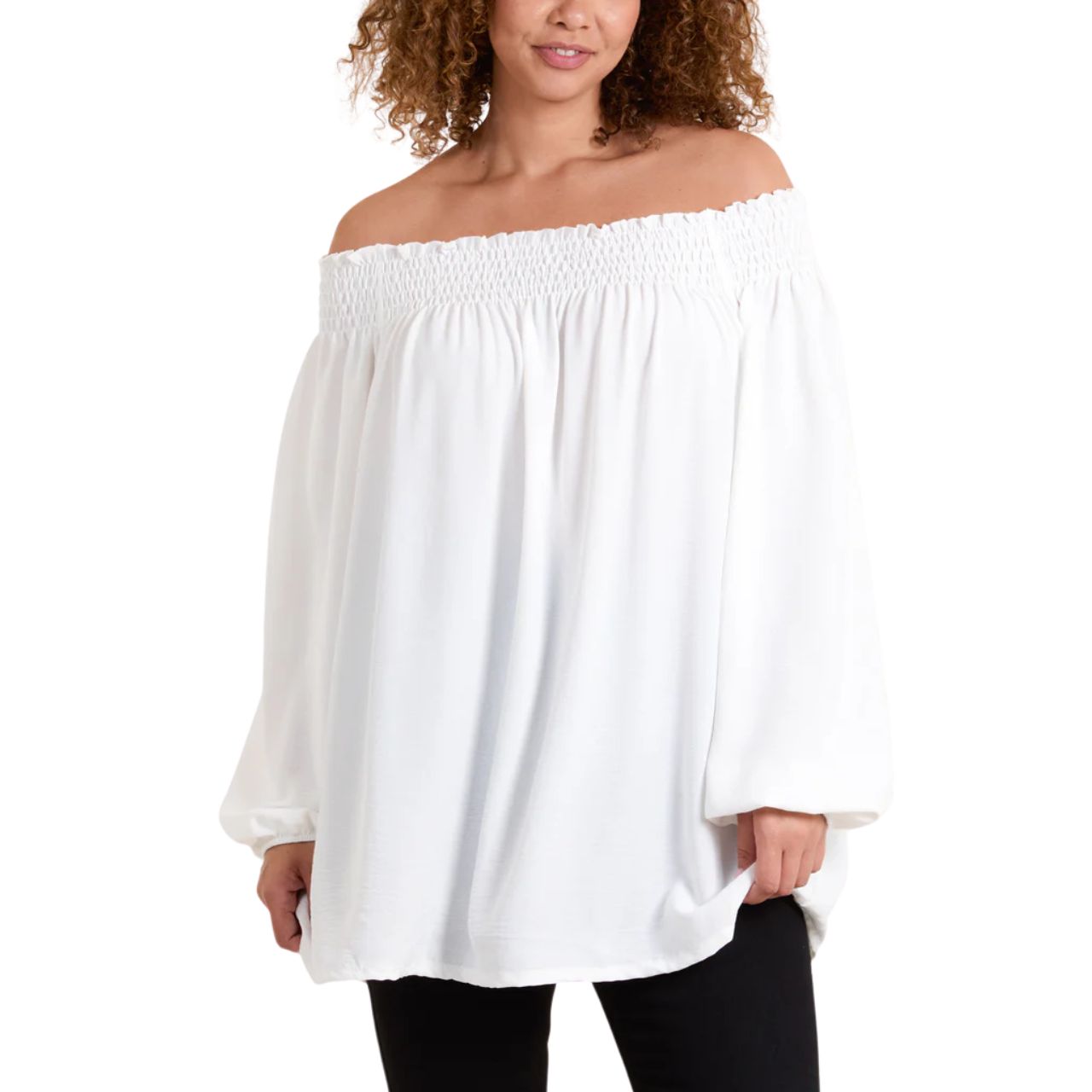 Matilda Ruffle Neck Bardot Top White – Sugarplum Boutique & Home
