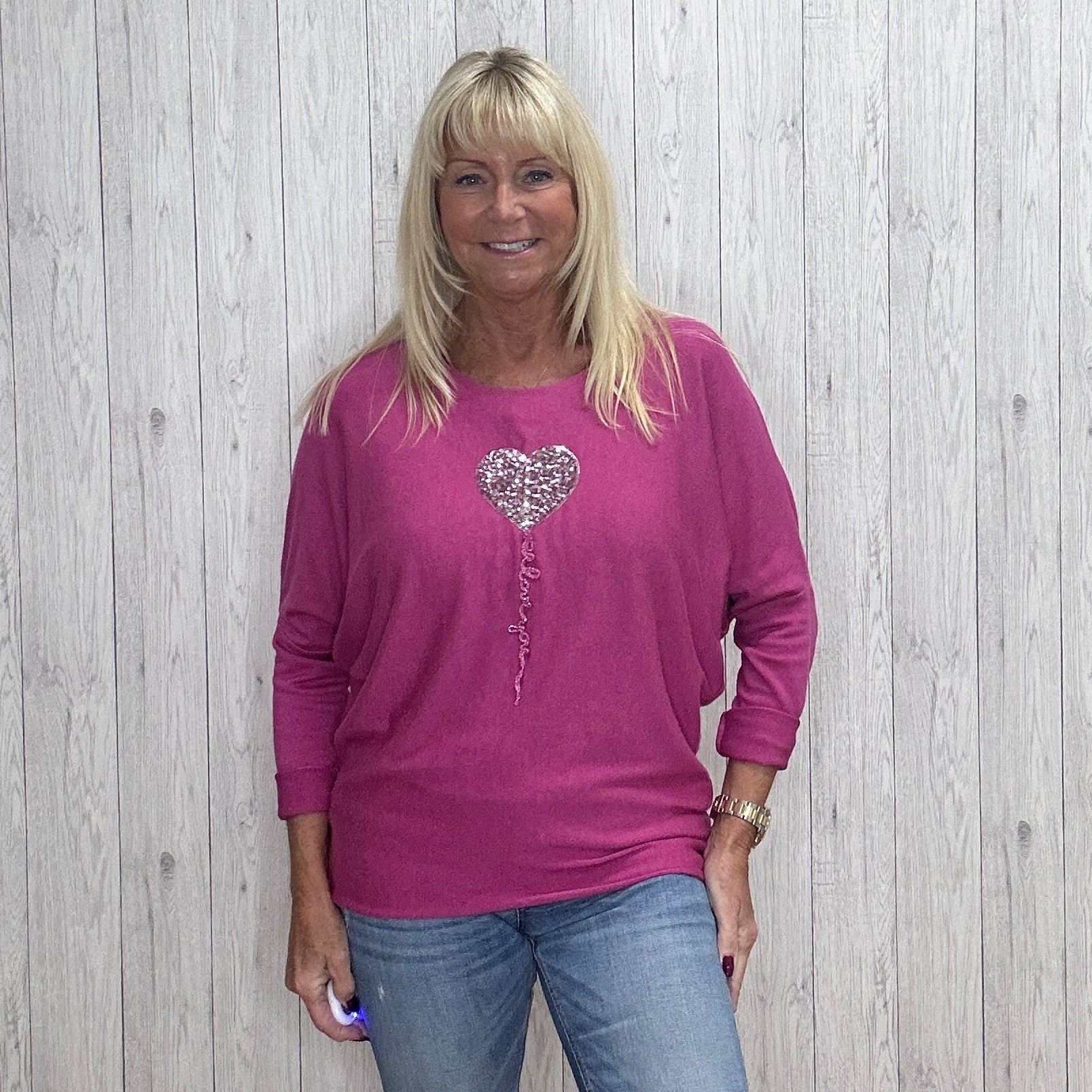 Stafford Sequin Embellished Heart Balloon Top Cerise Pink – Sugarplum ...