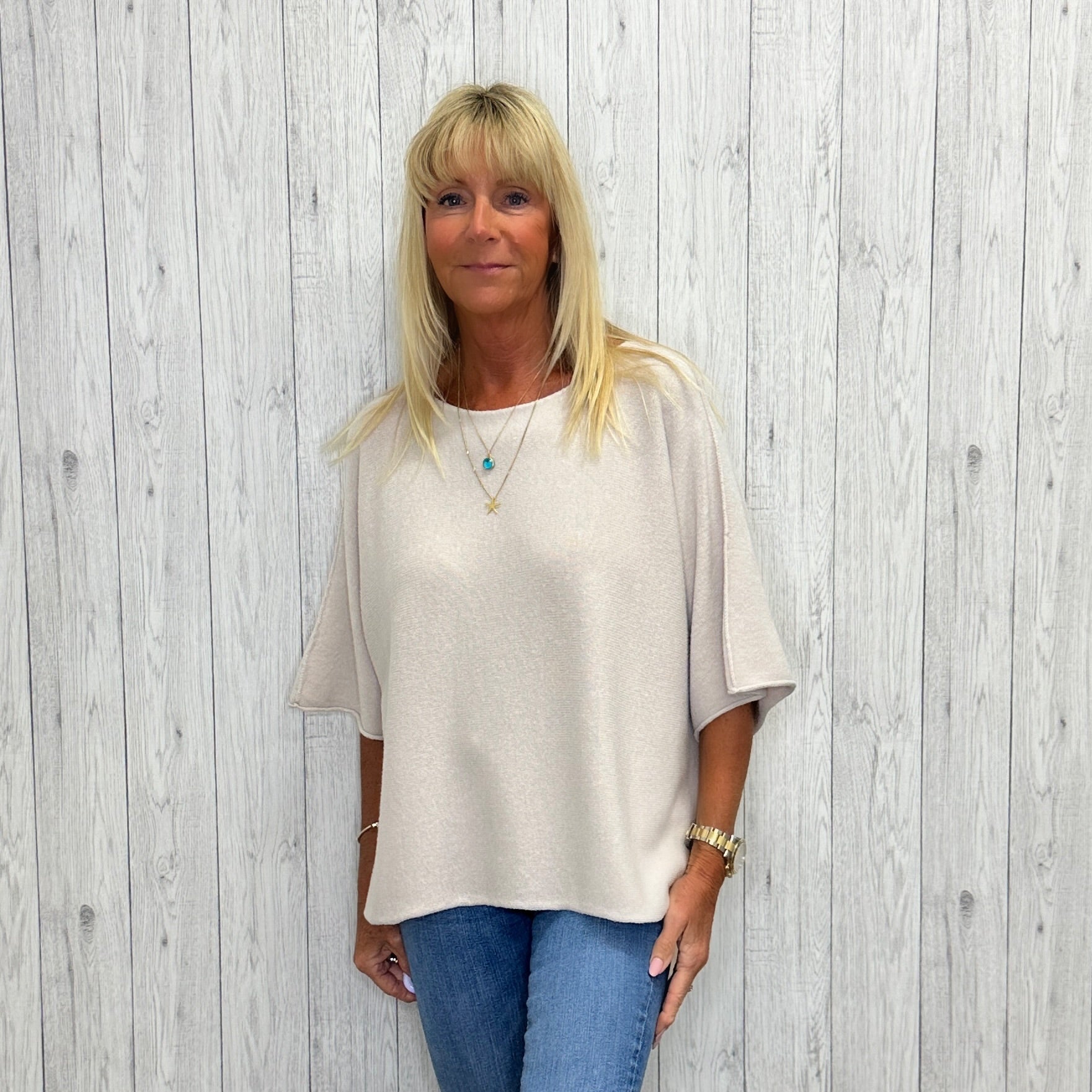 Violet Wool Mix Round Neck Short Sleeve Jumper Stone – Sugarplum ...