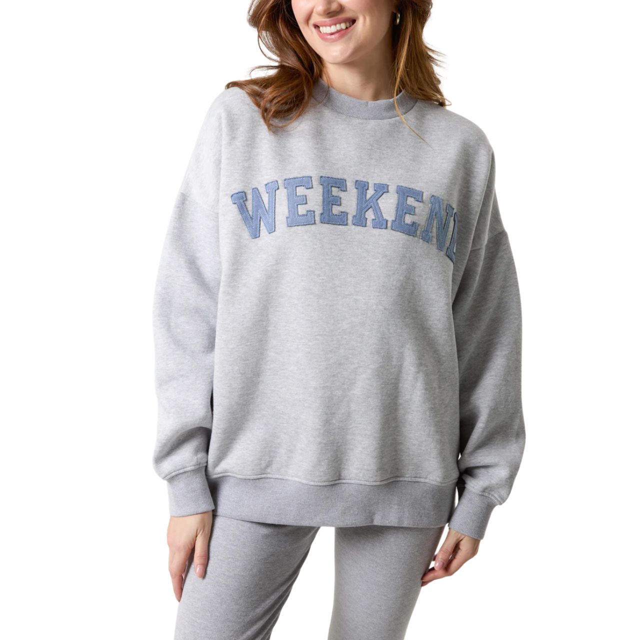 Weekend Applique Motive Cotton Sweatshirt Grey – Sugarplum Boutique & Home